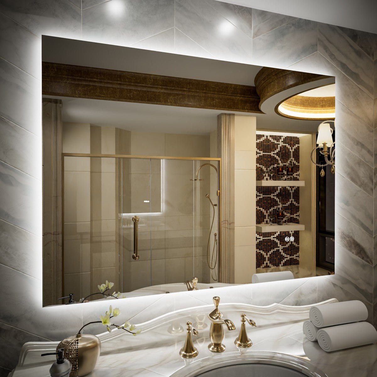 Navi LED Bathroom Mirror 48" x 36" with Backlit,Mirror with Lights Wal ...