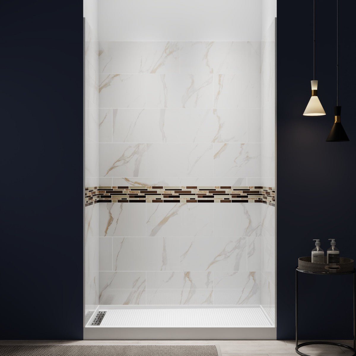 Verona Bathroom Tiles 32"x60"x96"Alcove Stone Shower Wall Kit for Bath ...